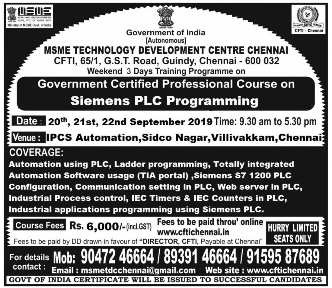 Government certified Siemens PLC training, IPCS Chennai Best PLC SCADA ...