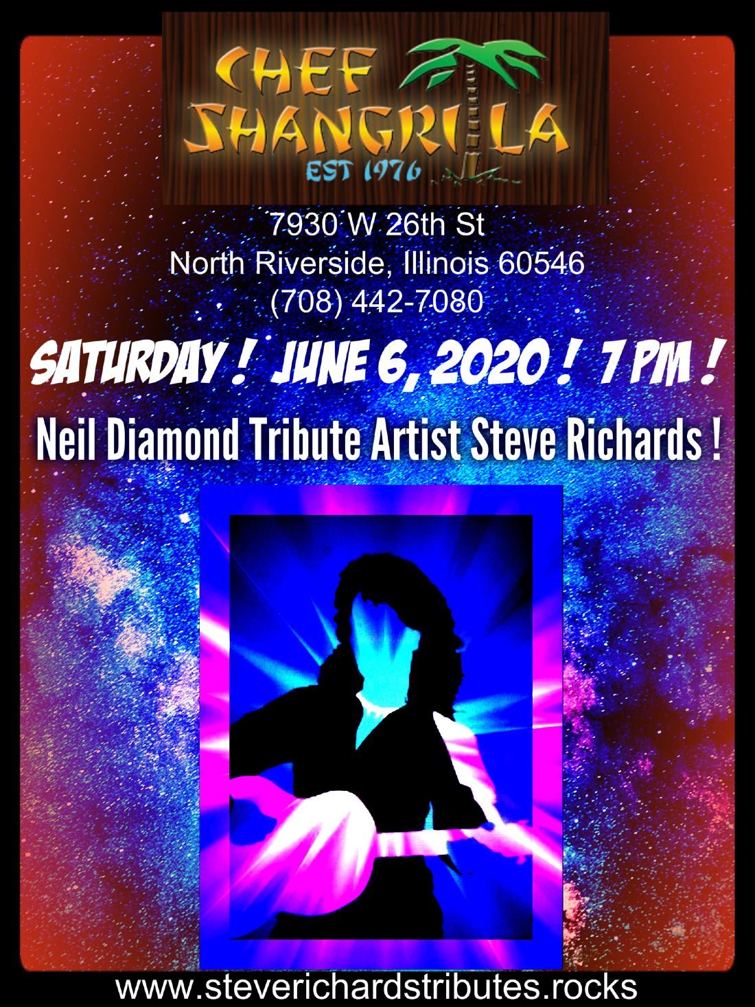 Neil Diamond Tribute Artist Steve Richards, Chef Shangri La, Riverside ...