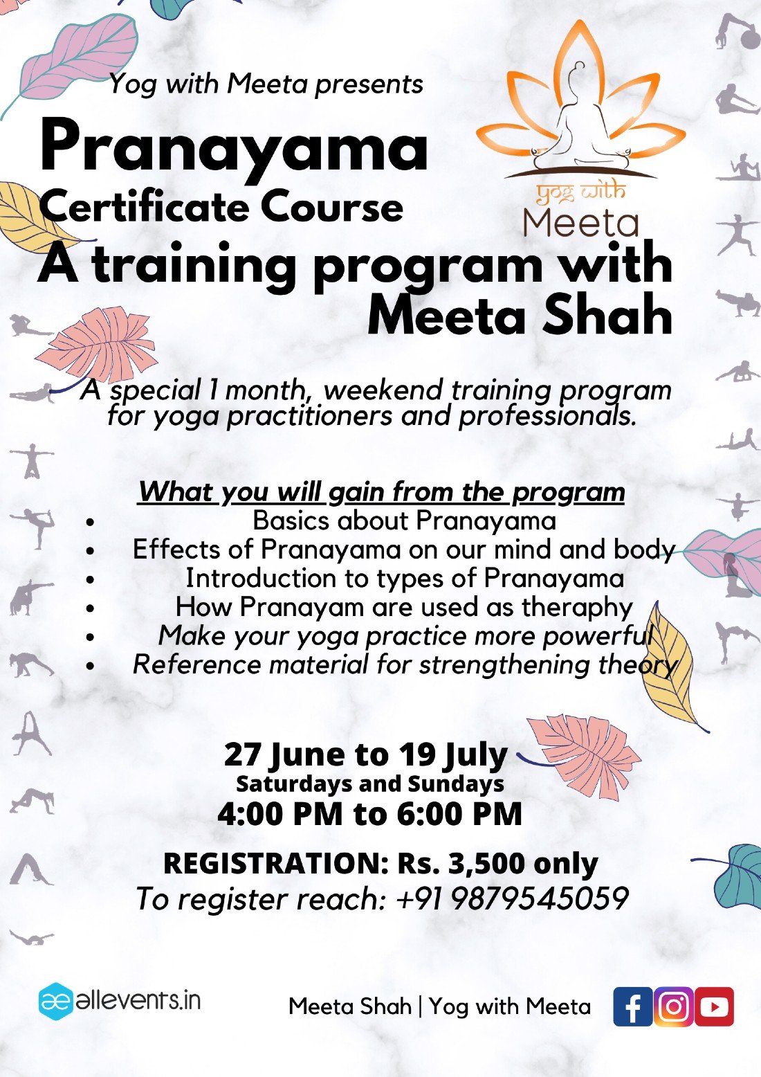 Pranayama Certificate Course with Meeta Shah, June 27 to July 19 ...