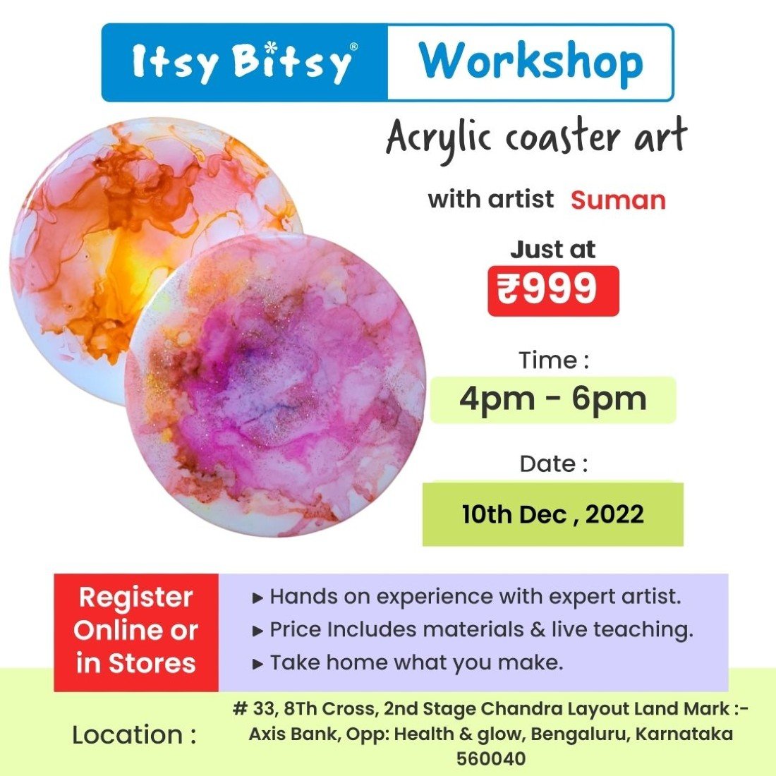 Acrylic Coaster Art, Chandra layout , Bangalore, 10 December 2022 ...