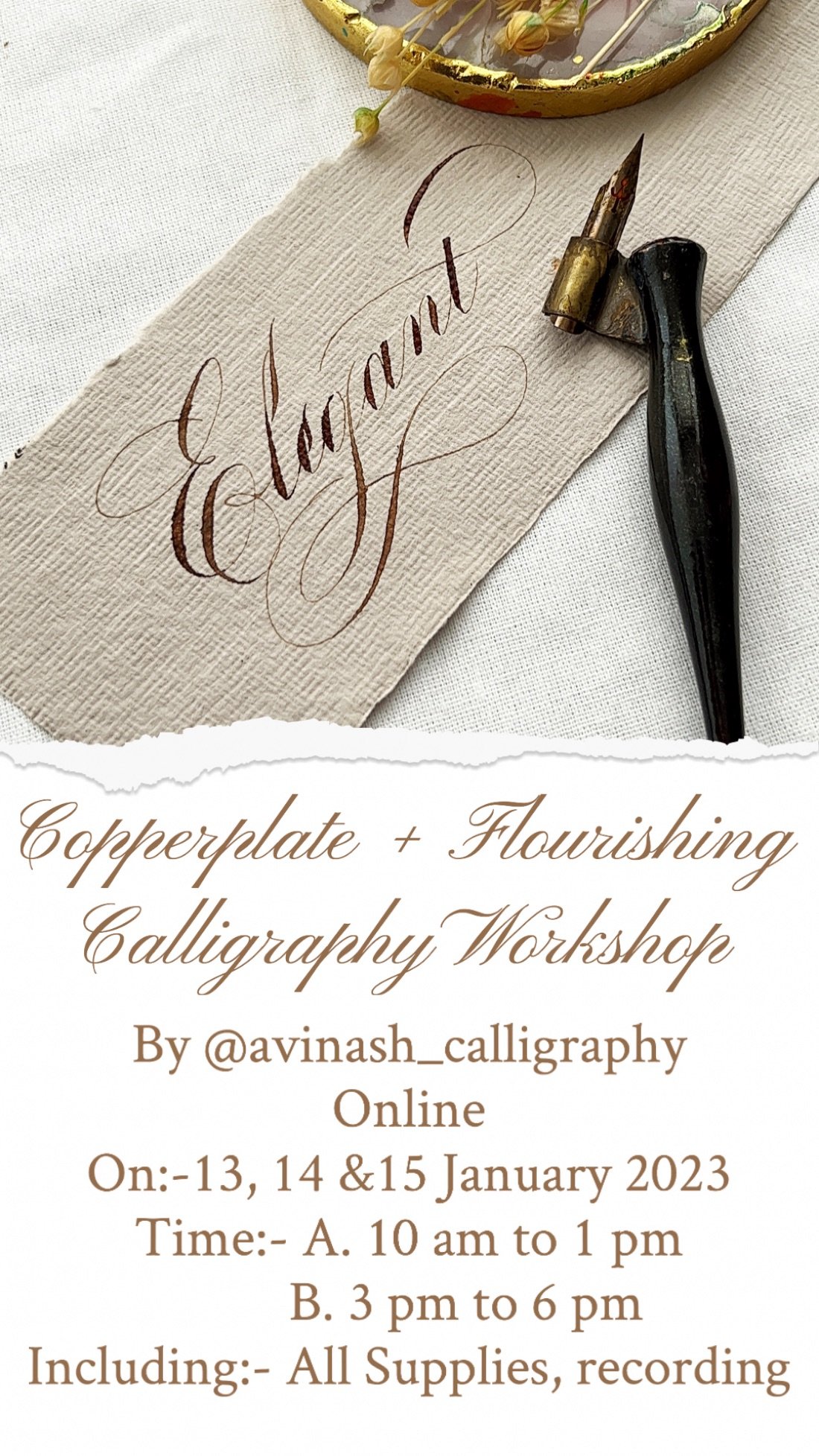 Copperplate + Flourishing Calligraphy Workshop , January 13 to January ...