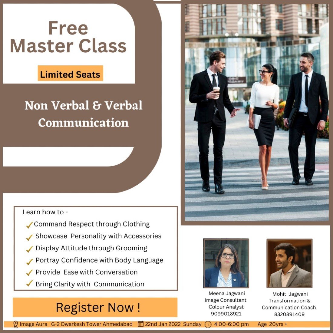 Non Verbal and Verbal Communication Masterclass, ImageAura-The Finishing Studio, Ahmedabad, 22 ...