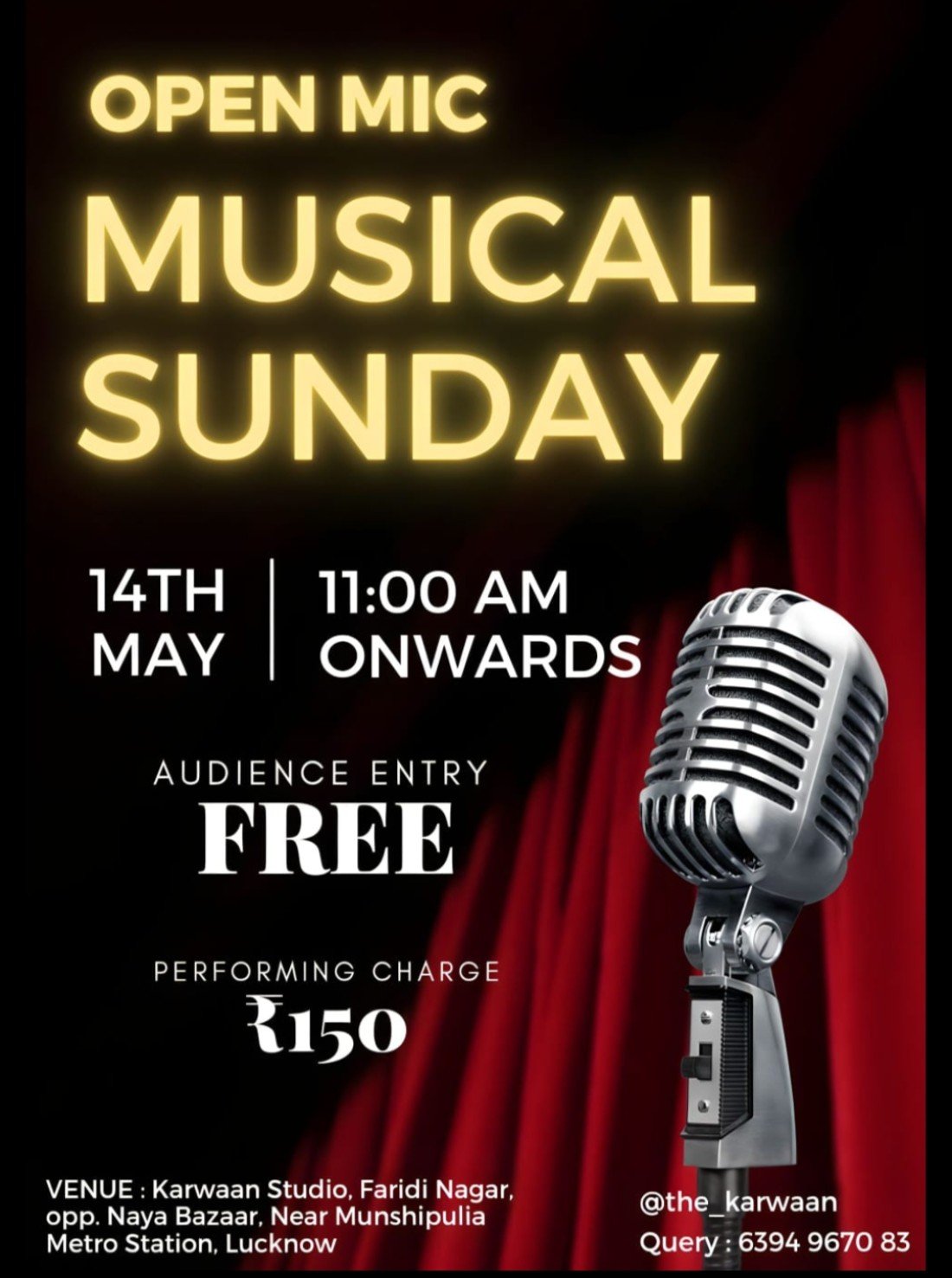 OPEN MIC MUSICAL SUNDAY , KARWAAN STUDIO (OPEN MIC), Lucknow, 14 May ...