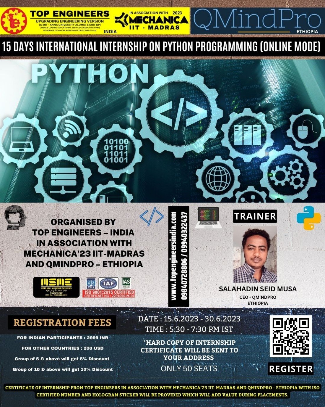 15 DAYS INTERNATIONAL INTERNSHIP ON PYTHON PROGRAMMING (ONLINE MODE ...