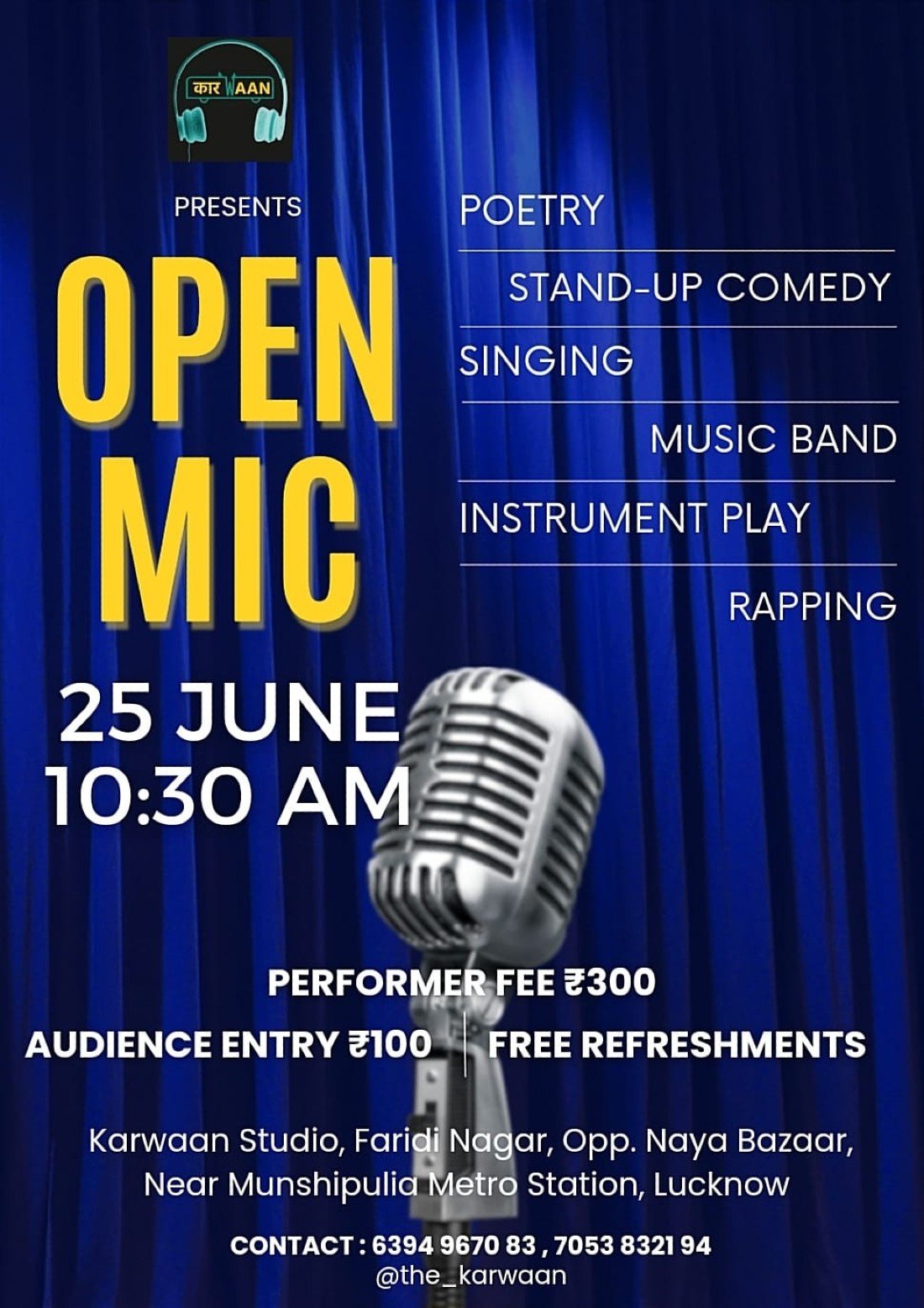 OPEN MIC IN LUCKNOW /Poetry , Singing, Standup, Rapping, instrument ...