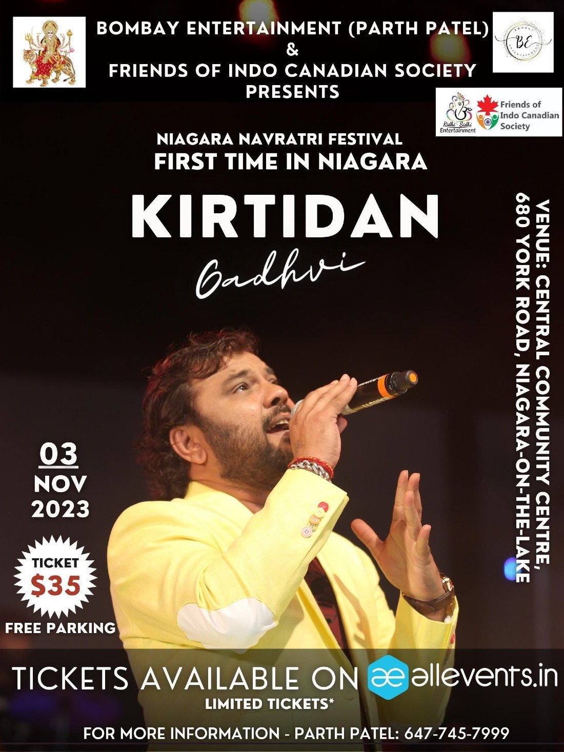 KIRTIDAN GADHVI GARBA - NIAGARA, Central Community Centre, Niagara-on-the-Lake, 3 November to 4 ...