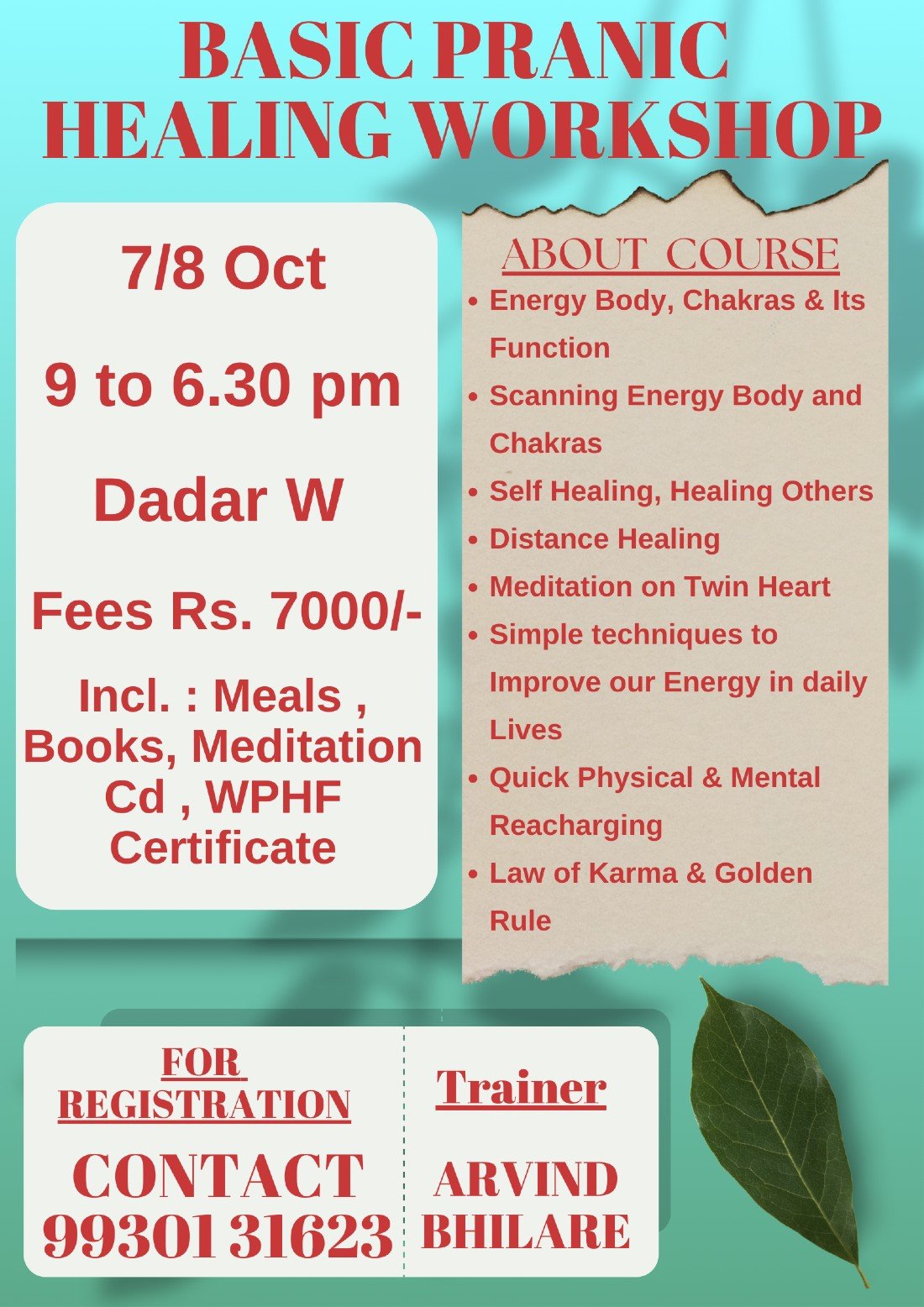 Basic Pranic Healing Workshop , Dadar West, Mumbai, 7 October to 8 ...