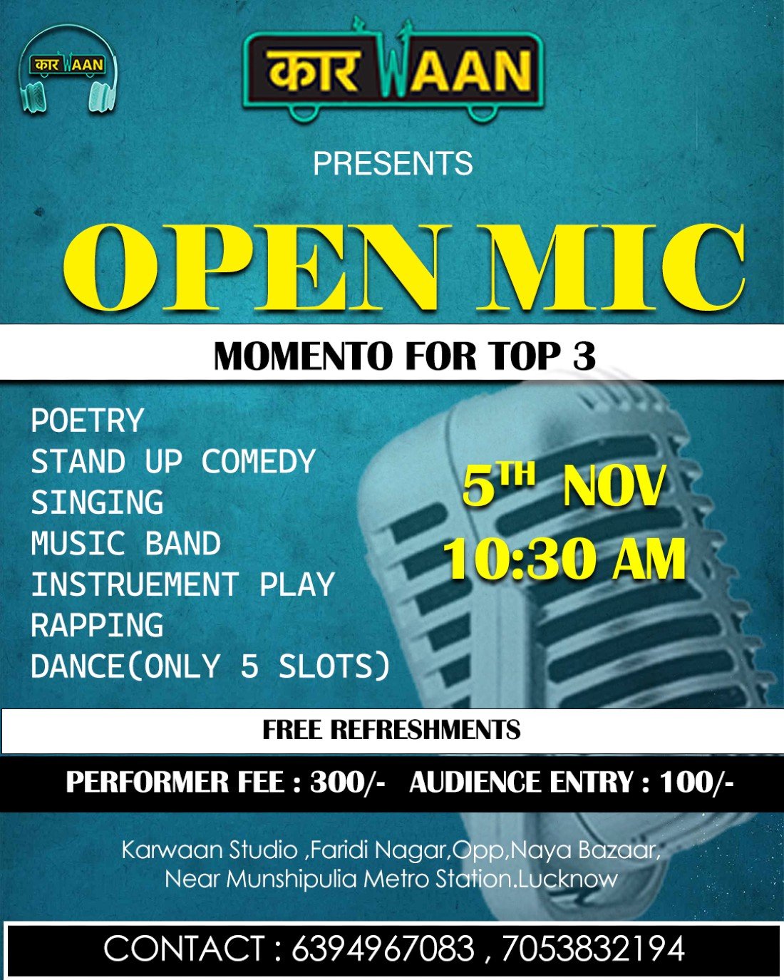 OPEN MIC IN LUCKNOW /Poetry , Singing, Standup, Rapping, instrument ...