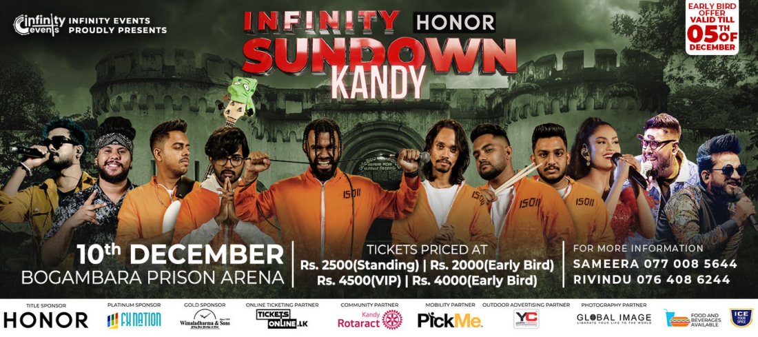 INFINITY SUNDOWN LIVE in KANDY, Bogambara prison Park, Kandy, 10 December 2023 | AllEvents.in