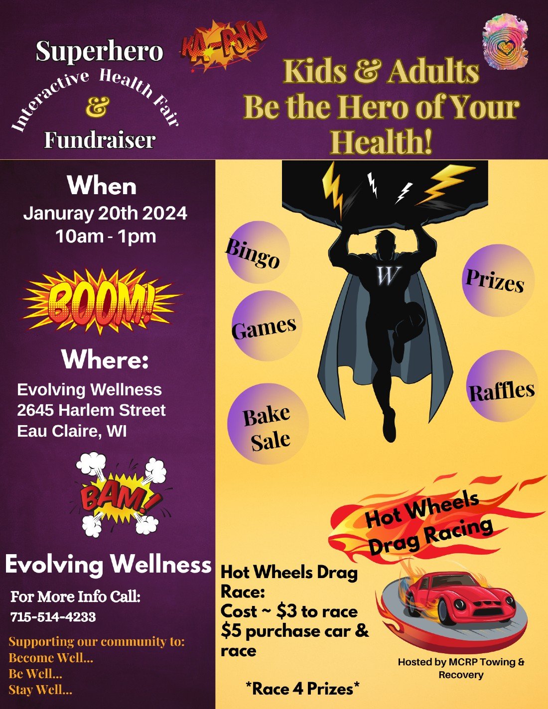 Super Hero Wellness Event, Evolving Wellness, Harlem Street, Eau Claire ...