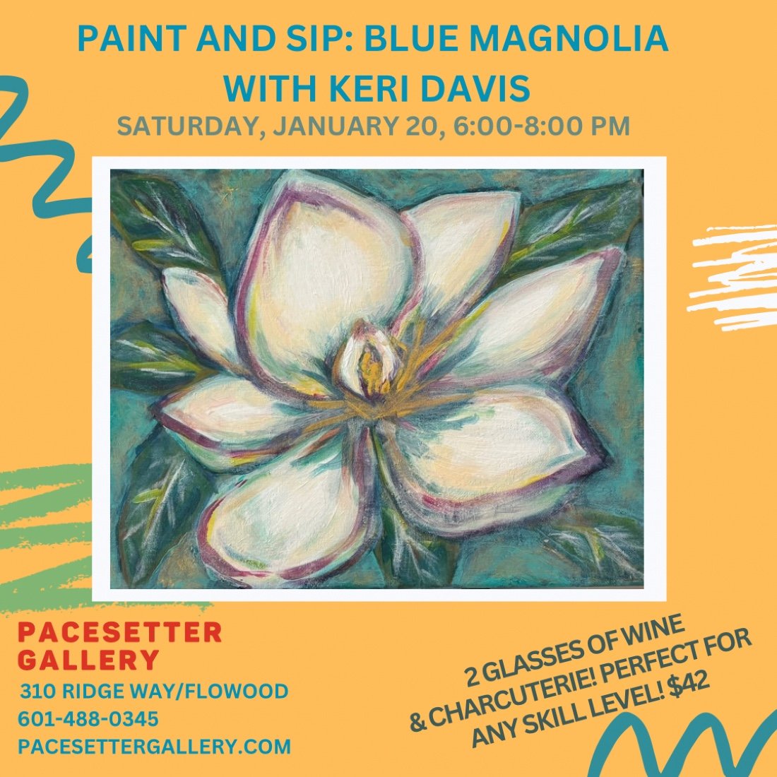 January Paint and Sip: Blue Magnolia with Keri Davis, Pacesetter ...