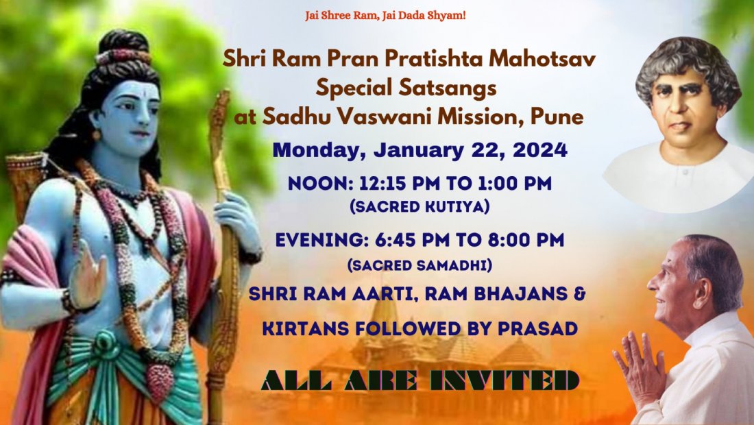 Shree Ram Pran Pratishtha Mahotsav in Pune, Sadhu Vaswani Mission ...