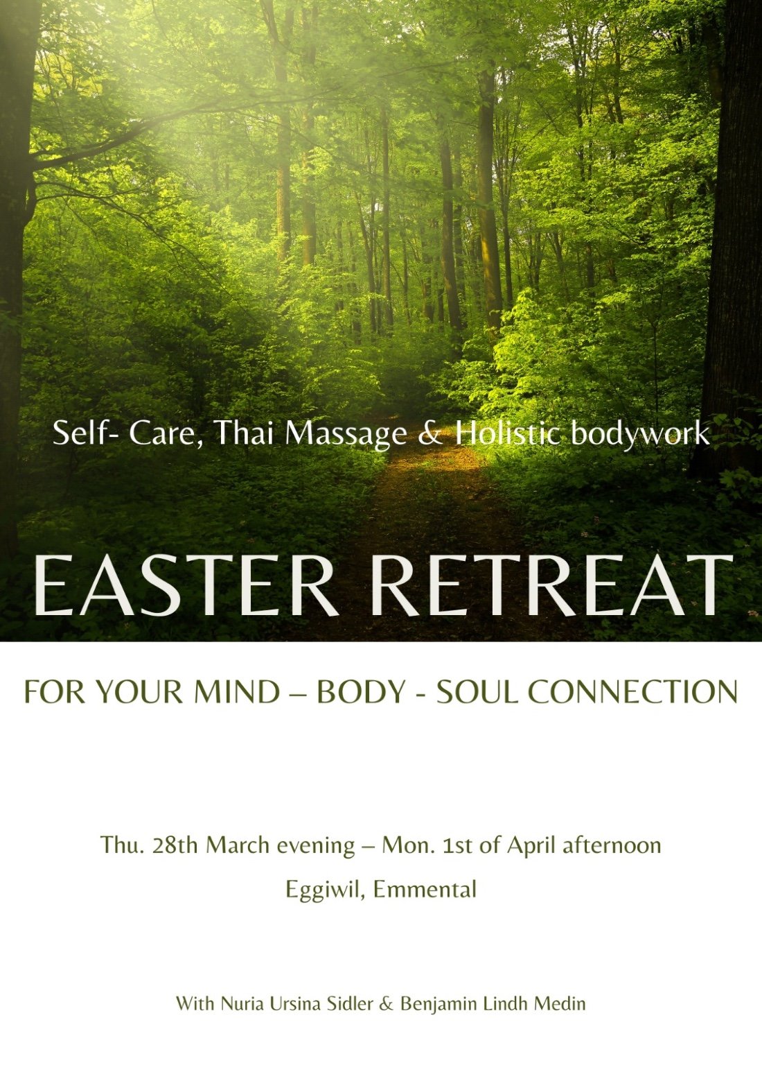 EASTER RETREAT Self- Care, Thai Massage & Holistic bodywork, Eggiwil ...