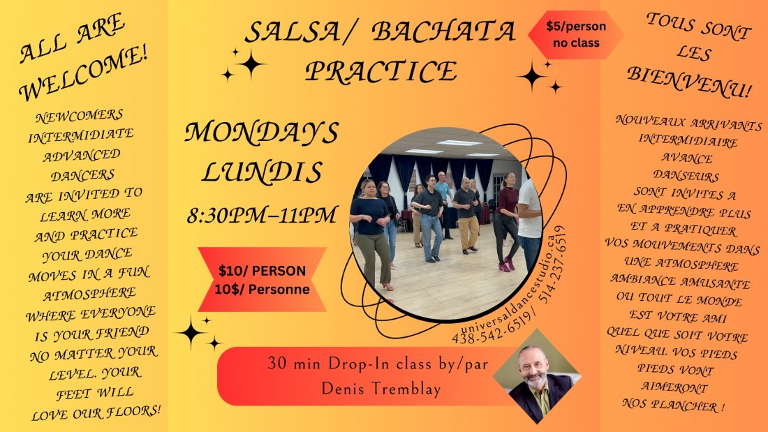 Monday Practice Salsa/ Bachata Lundi Pratique, Universal Dance Studio ...