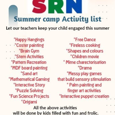 SUMMER CAMP - FUN FILLED EVENTS 2 1/2 TO 11 YEARS, Shrimathi ...