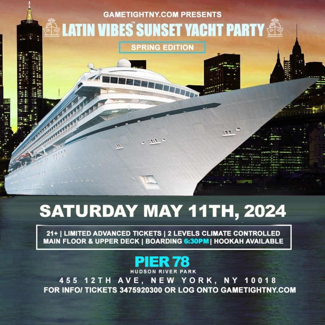 NYC Latin Vibes™ Saturday Sunset Pier 78 Hudson River Yacht Party ...