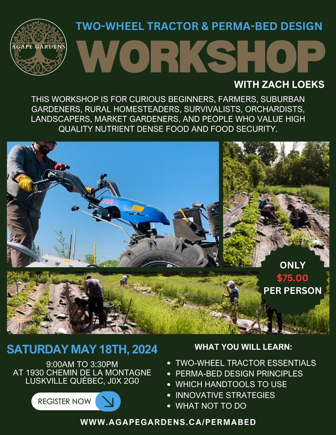 Two-Wheel Tractor & Perma-bed Design Workshop, Agape Gardens, 1930 ...