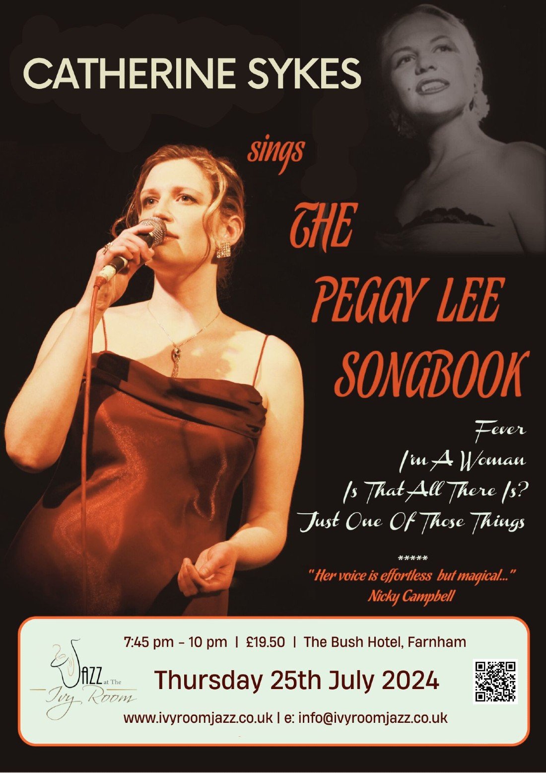 Jazz Night: The Peggy Lee Songbook, Bush Hotel Farnham, 25 July 2024 ...