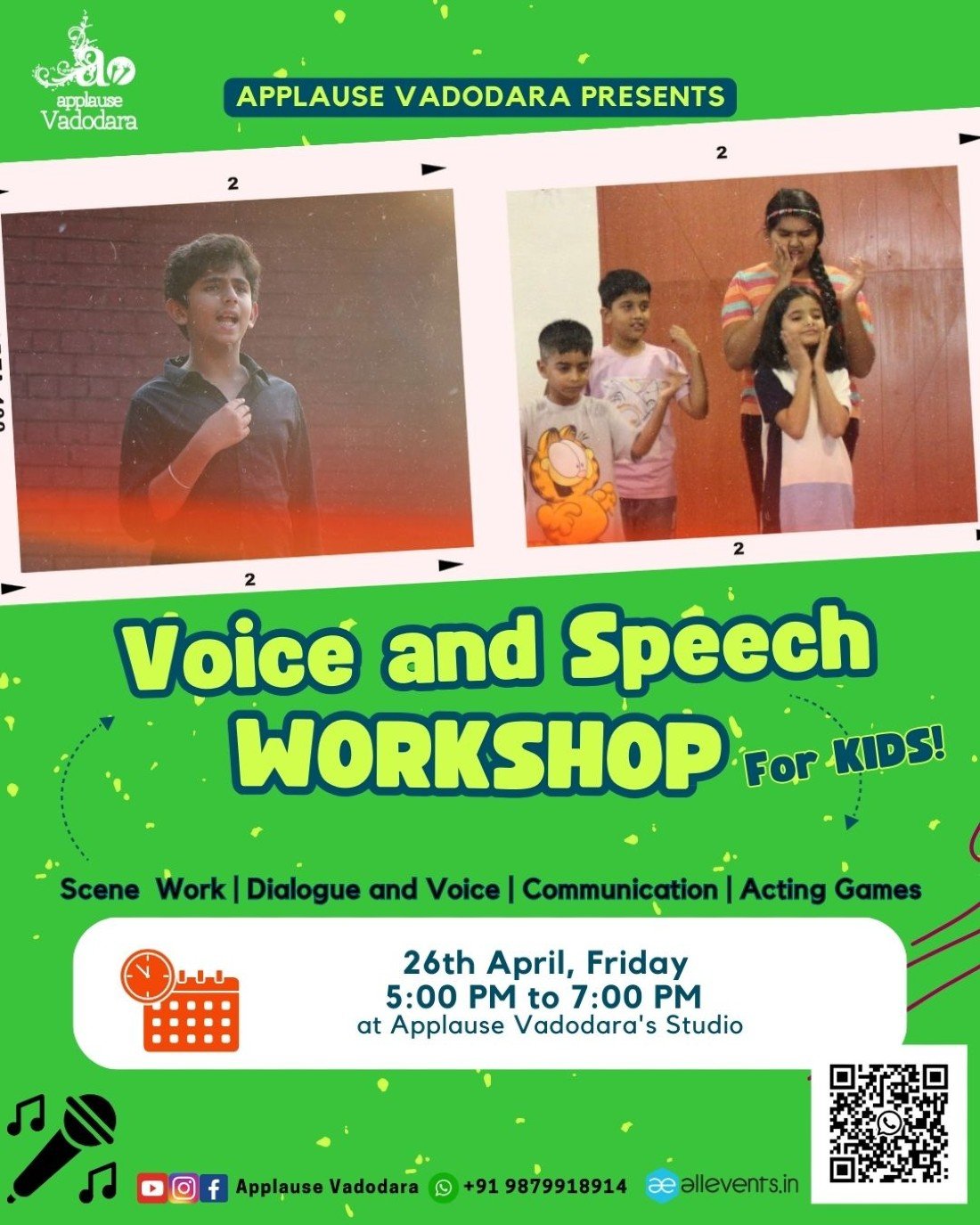Voice & Speech Workshop for Kids, Applause Vadodara's Studio, 26 April ...