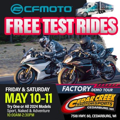 CFMoto Motorcycle Free Test Ride Event Tickets, Cedar Creek Motorsports ...