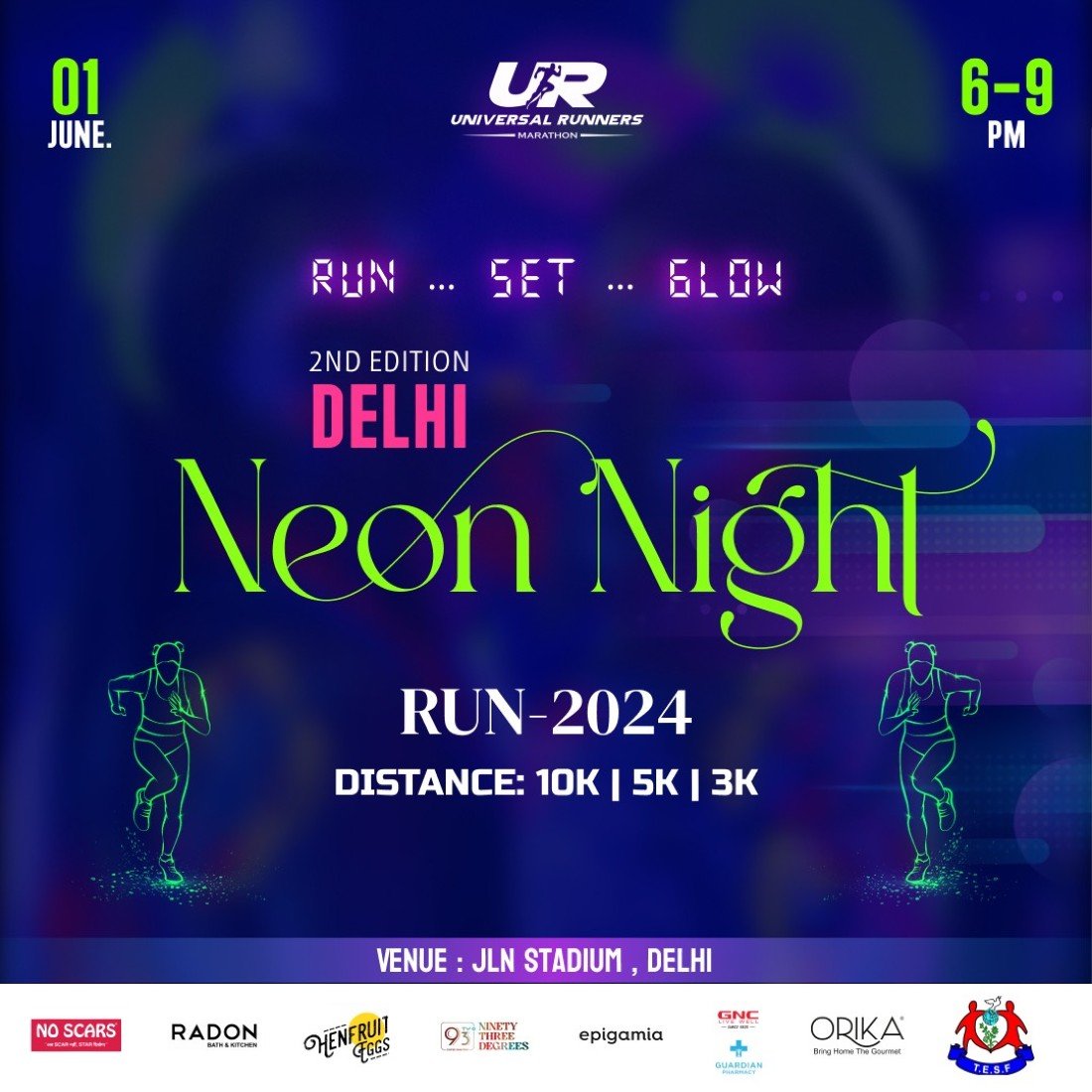 2nd Edition Delhi Neon Run 2024, JLN Stadium Gate No 1, New Delhi, 1 ...