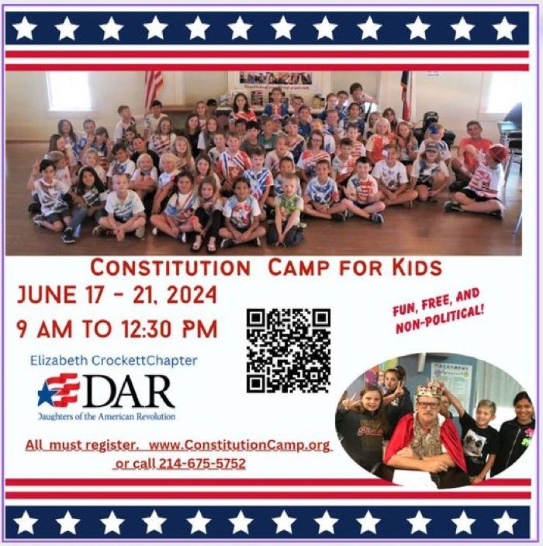 "Constitution Camp for Kids" June 17-21, 2024 from 9:00 a.m. to 12:30 p ...