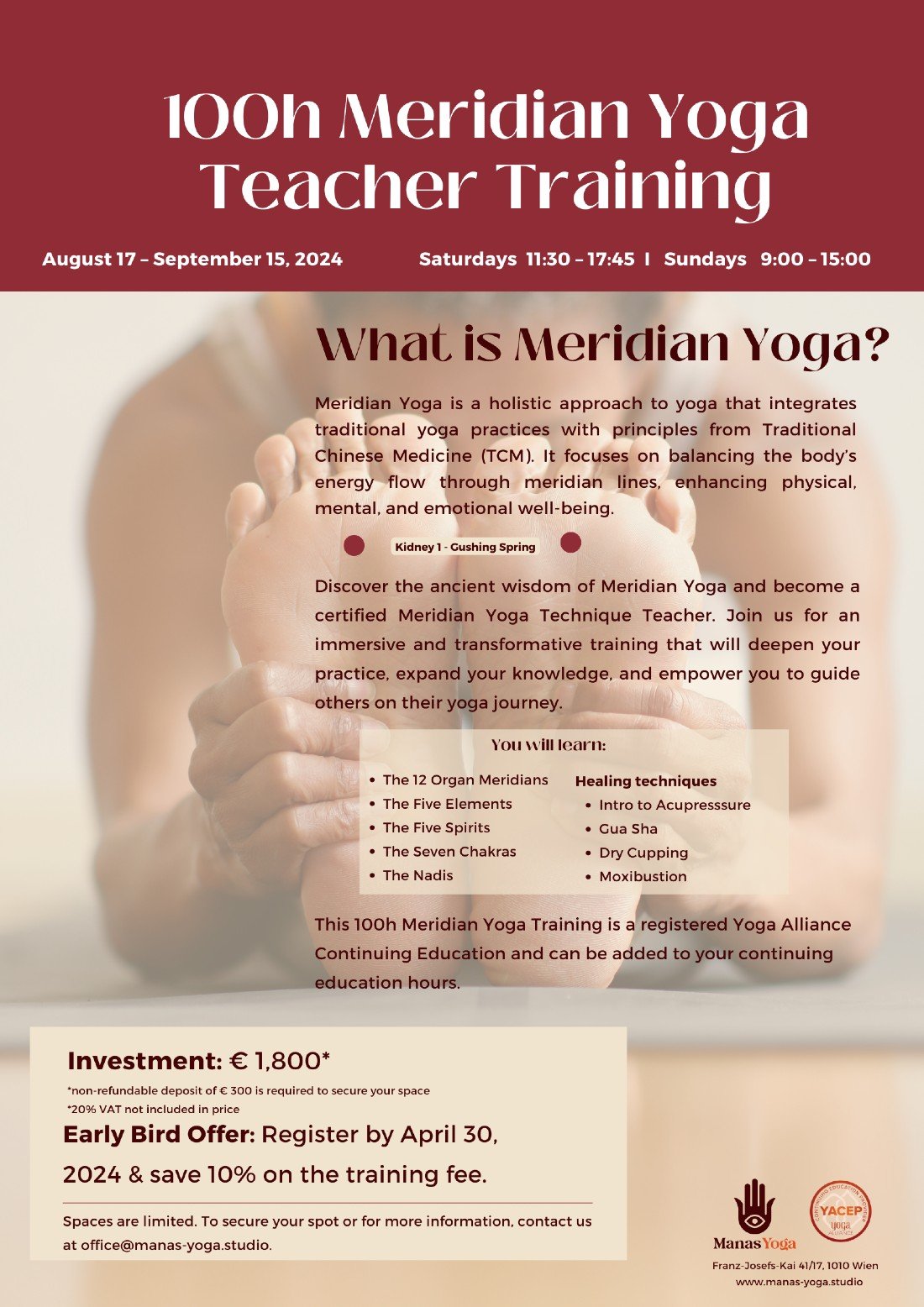 100-Hour Meridian Yoga Training Level 1, Manas Yoga Studio Vienna, 17 ...