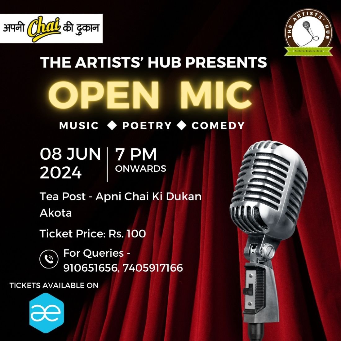 The artists hub presents Open mic Tickets, Tea post akota, Vadodara, 8 ...