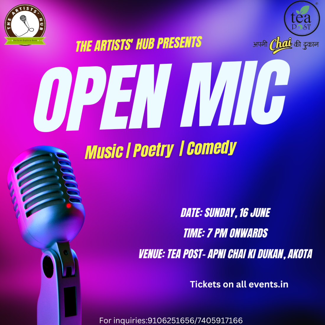 The artists hub presents Open mic, Tea post akota, Vadodara, 16 June ...