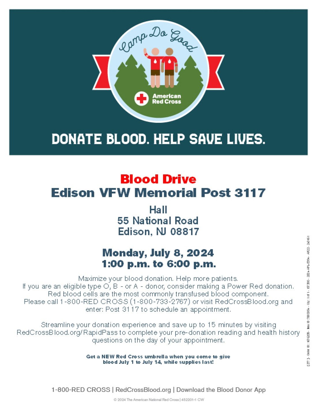 Red Cross Blood Drive, Edison Memorial Veterans of Foreign Wars 3117 ...