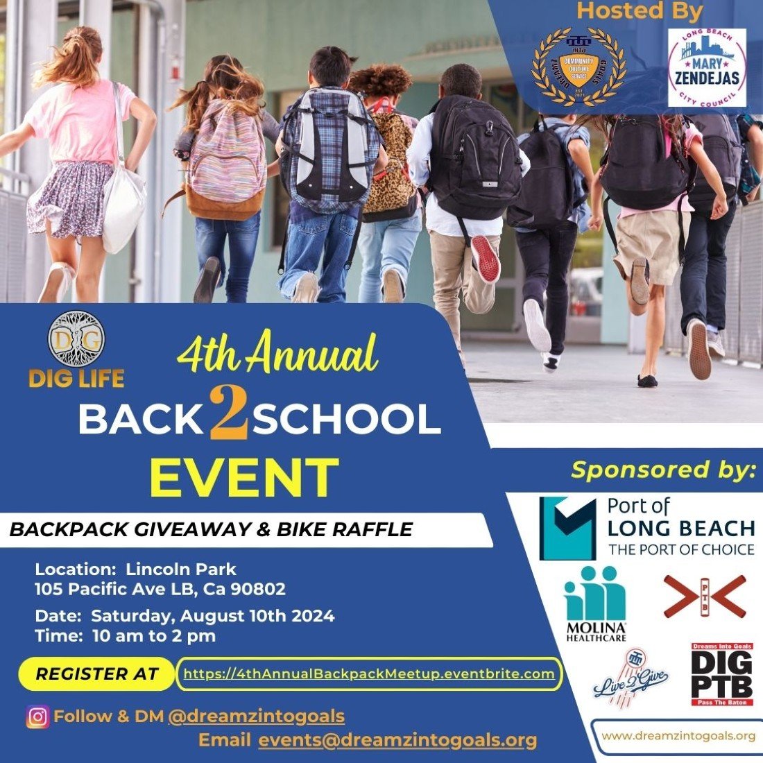 DIG LIFE Backpack & Bike Back2School Meet Up, Ceaser Chavez Park, Long ...