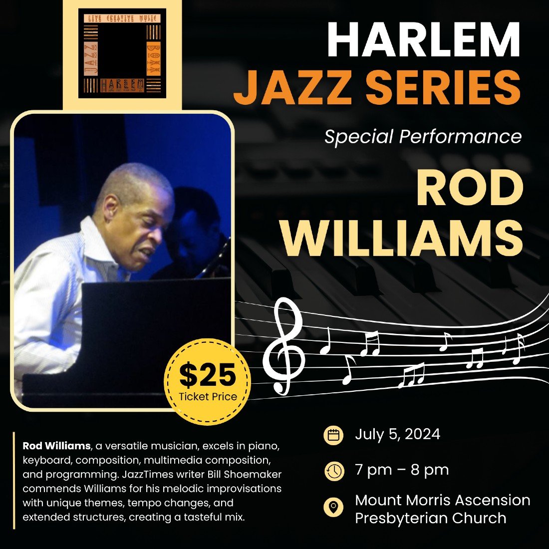 Rod Williams - Harlem Jazz Series Tickets, Mount Morris Ascension ...