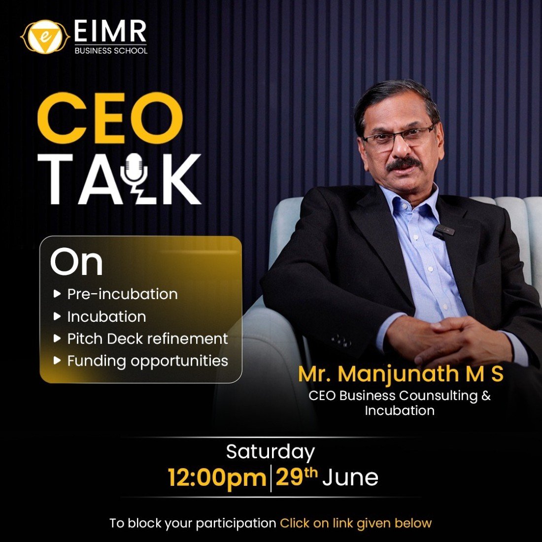 EIMR - CEO Talk, EIMR - Business School in Bangalore, 29 June 2024 | AllEvents