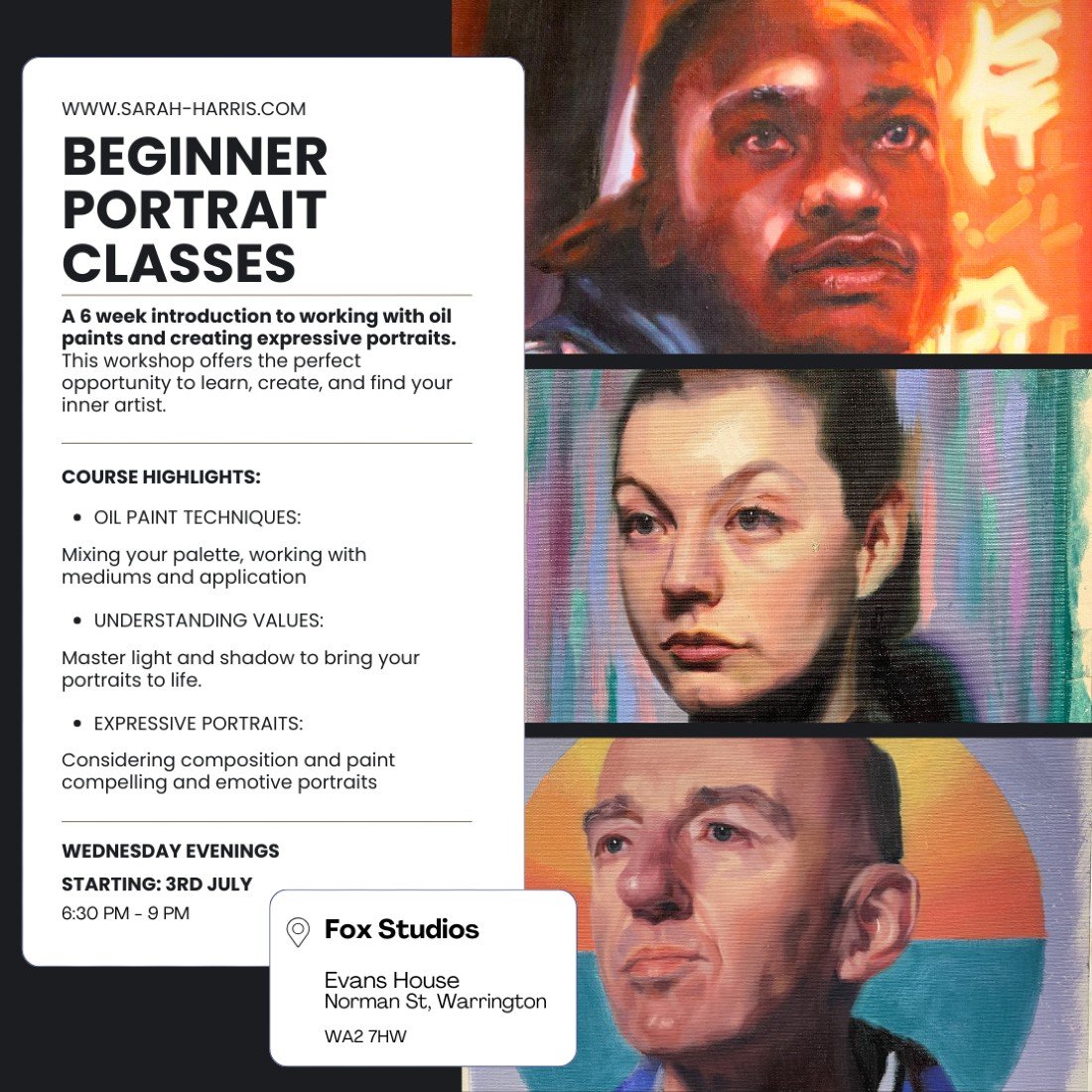 6 WEEK BEGINNER PORTRAIT PAINTING COURSE, The Fox Studios, Warrington ...