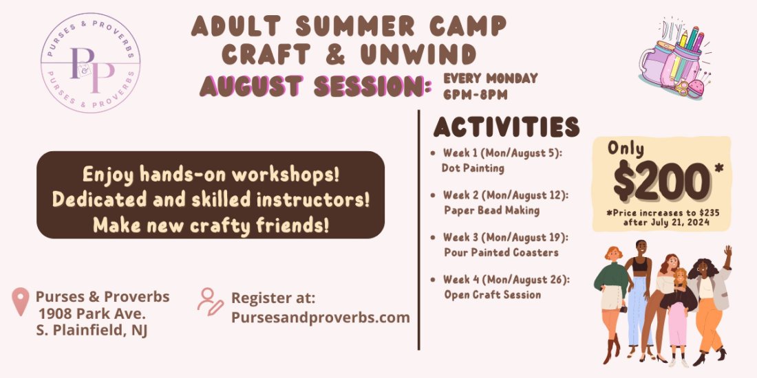 Adult Craft & Unwind Summer Camp - August Session, Purses and Proverbs ...