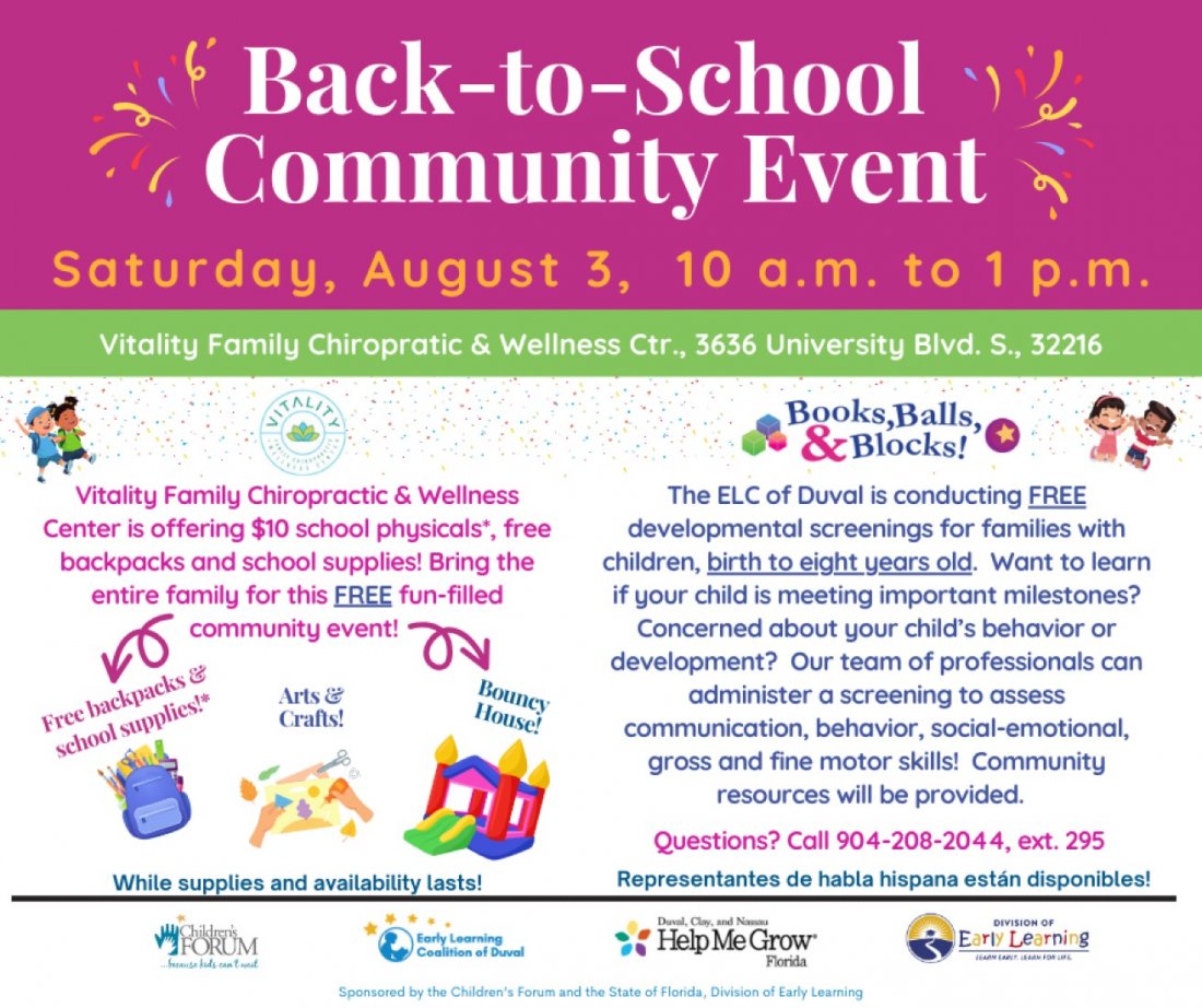 Back-to-School Community Event, Vitality Family Chiropractic and ...