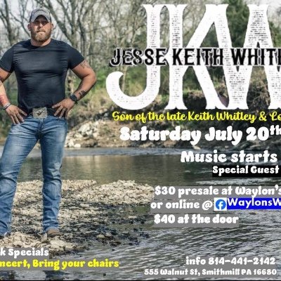 Jesse Keith Whitley LIVE @ Waylon’s Tickets, Waylon’s Watering Hole, Smithmill, 20 July 2024 ...