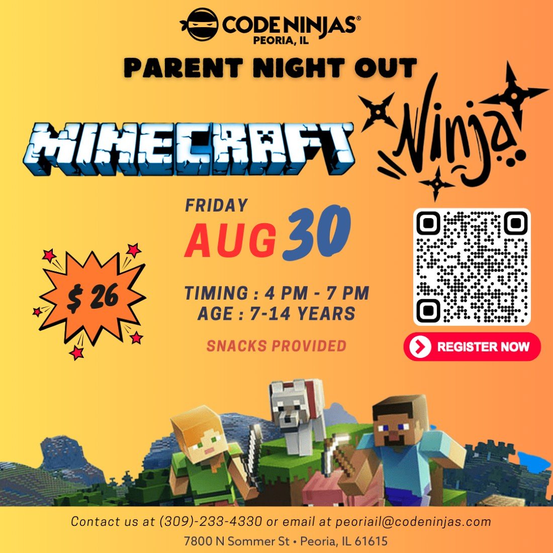 Parents Night Out! Young Ninjas Night in - Minecraft Night, Code Ninjas ...