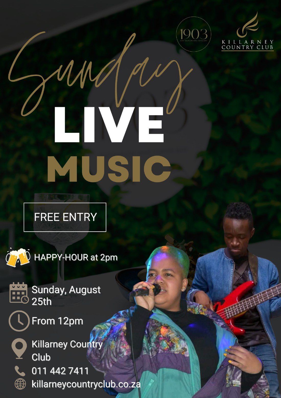 SUNDAY LIVE MUSIC, Killarney Country Club, 5th Street, Houghton Estate ...