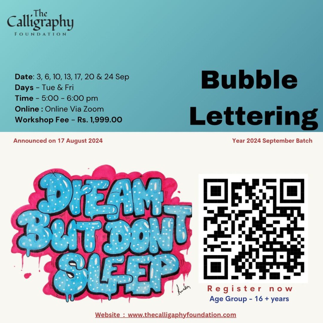 Online Workshop: Bubble Lettering, September 3 to September 24 | Online ...