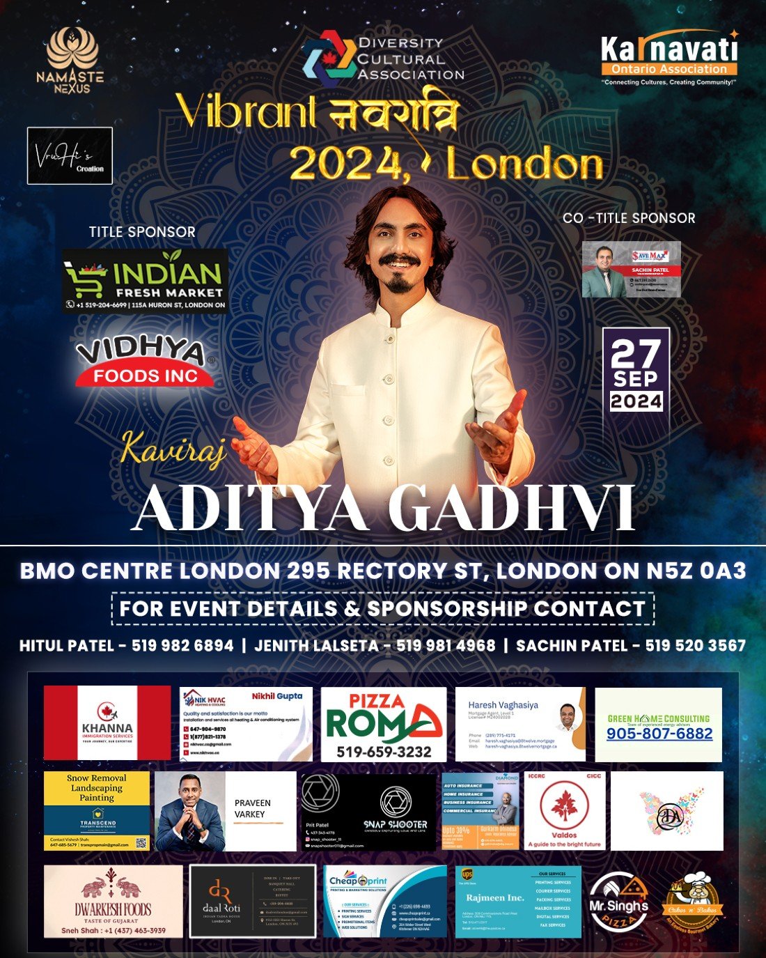 Vibrant Navratri 2024 - Kaviraj Aditya Gadhvi, BMO Field London, 27 September 2024 | AllEvents