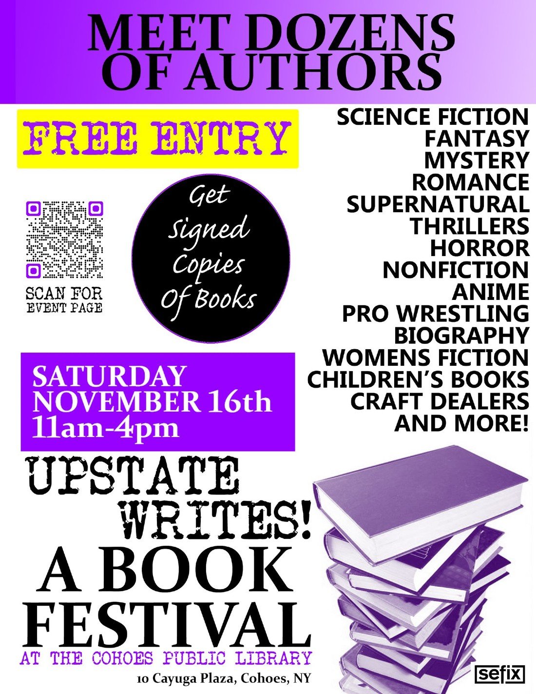 Upstate Writes! A Book Festival, Cohoes Public Library, 16 November ...