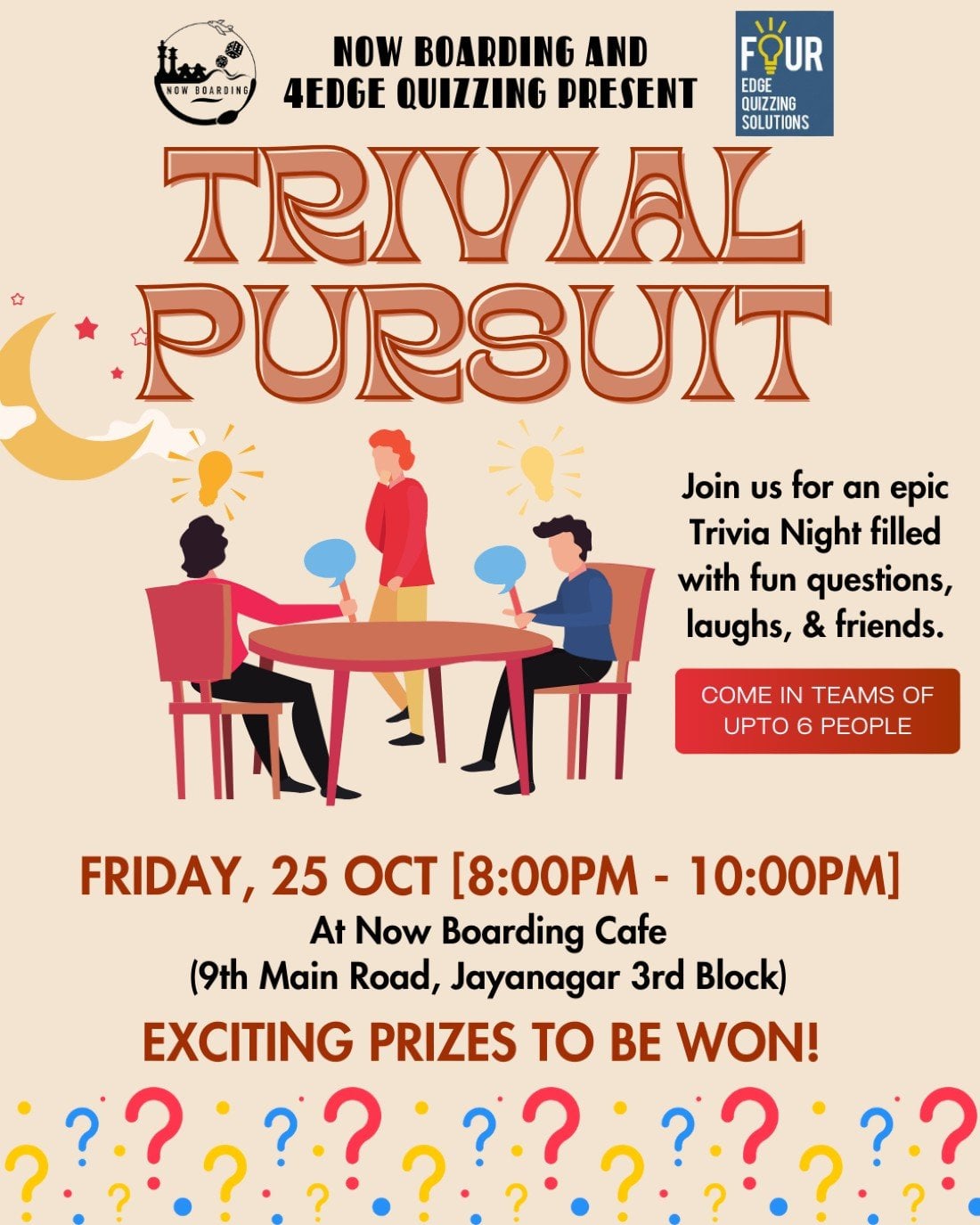 Trivial Pursuit (Trivia Night by 4EdgeQuizzing), Now Boarding Café (Board Game Café), Bangalore ...