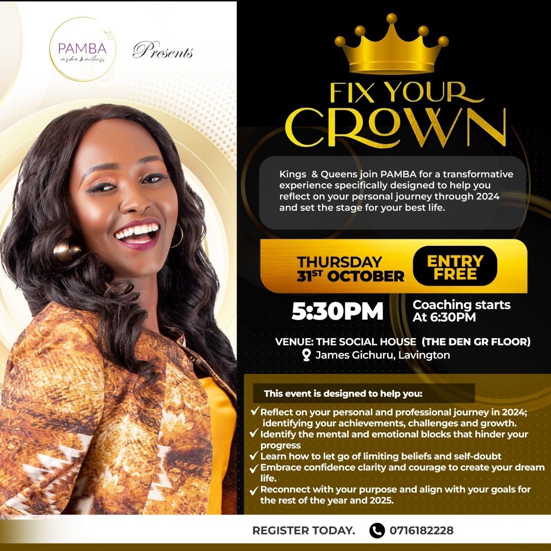 PAMBA Presents: FIX YOUR CROWN, The Social House Nairobi, 31 October ...