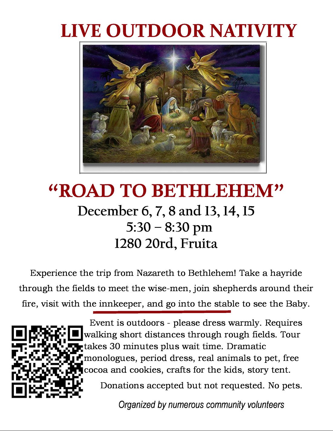 "Road to Bethlehem" - live outdoor nativity, 1280 20 Rd, Fruita | AllEvents