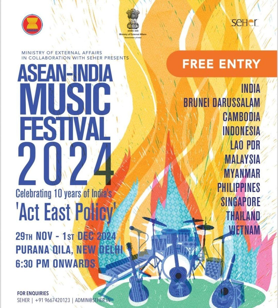 ASEAN-INDIA MUSIC FESTIVAL 2024 (Entry is free for all), Purana Quila ...