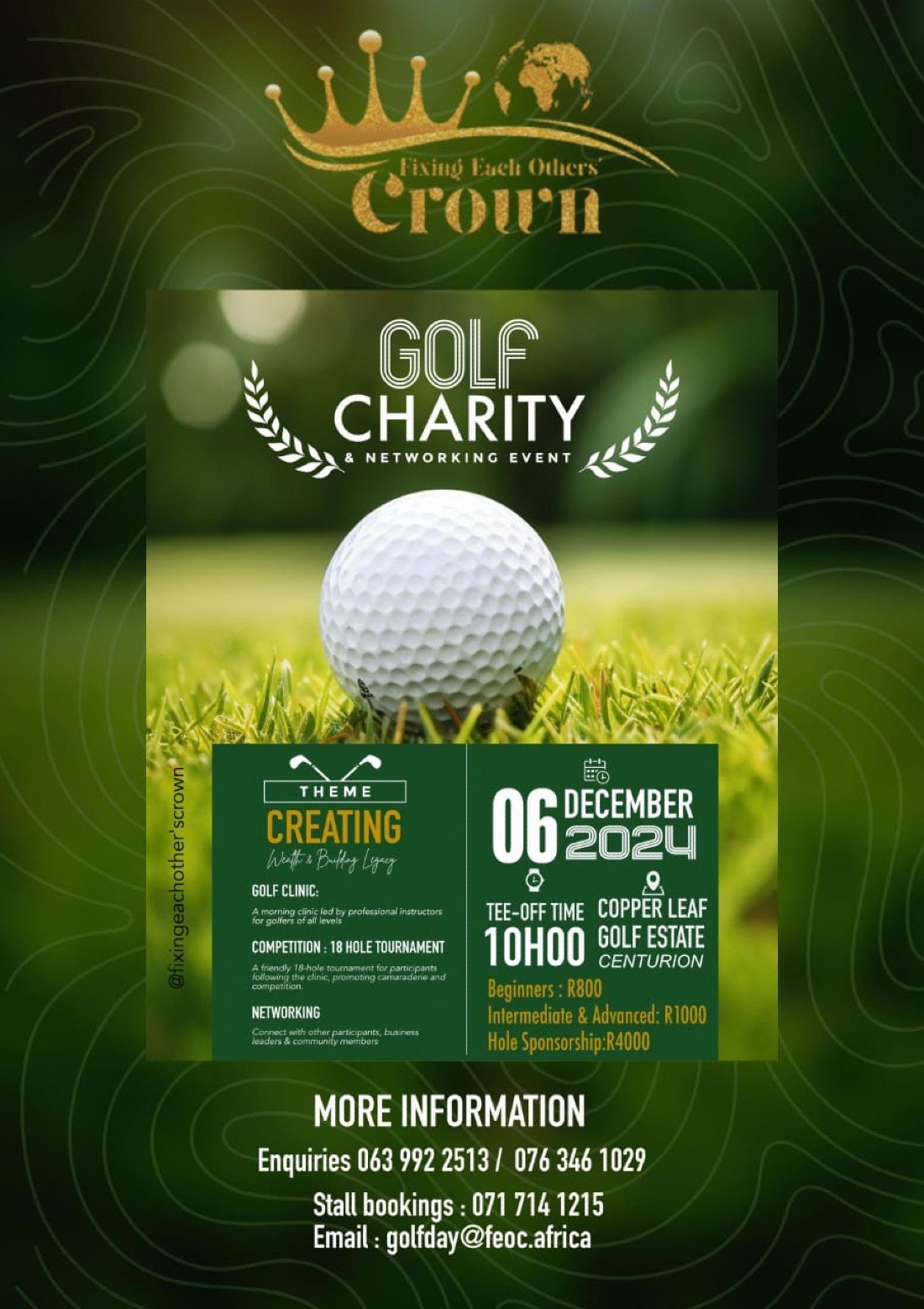 Fixing Each Others Crown:Golf Charity & Networking Event, Copperleaf ...