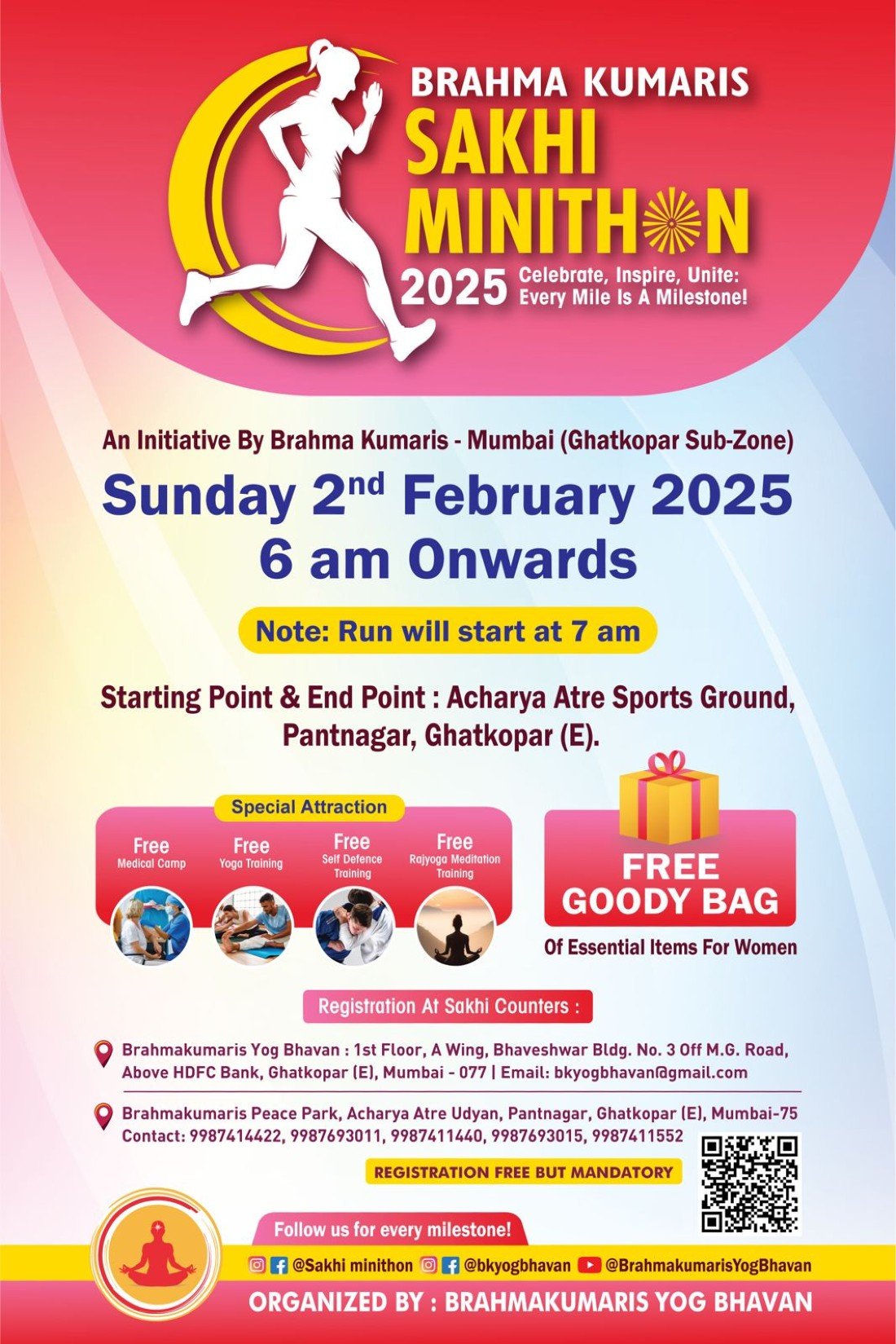 BRAHMA KUMARIS SAKHI MINITHON 2025, Starting Point & End Point: Acharya ...