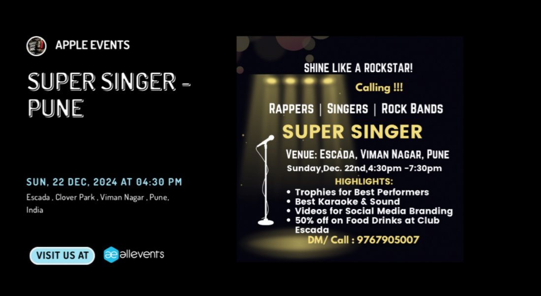 SUPER SINGER - PUNE, Escada , Pune, 22 December 2024 | AllEvents