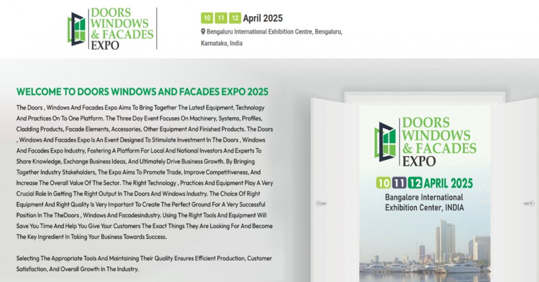 DOORS WINDOWS AND FACADES EXPO 2025, Bangalore International Exhibition ...